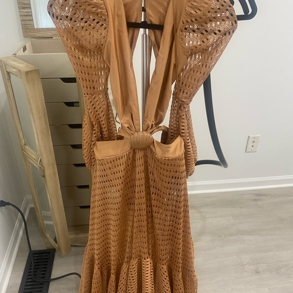 PatBO | Dresses | Patbo Cut Out Netted Beach Dress In Almond | Poshmark
